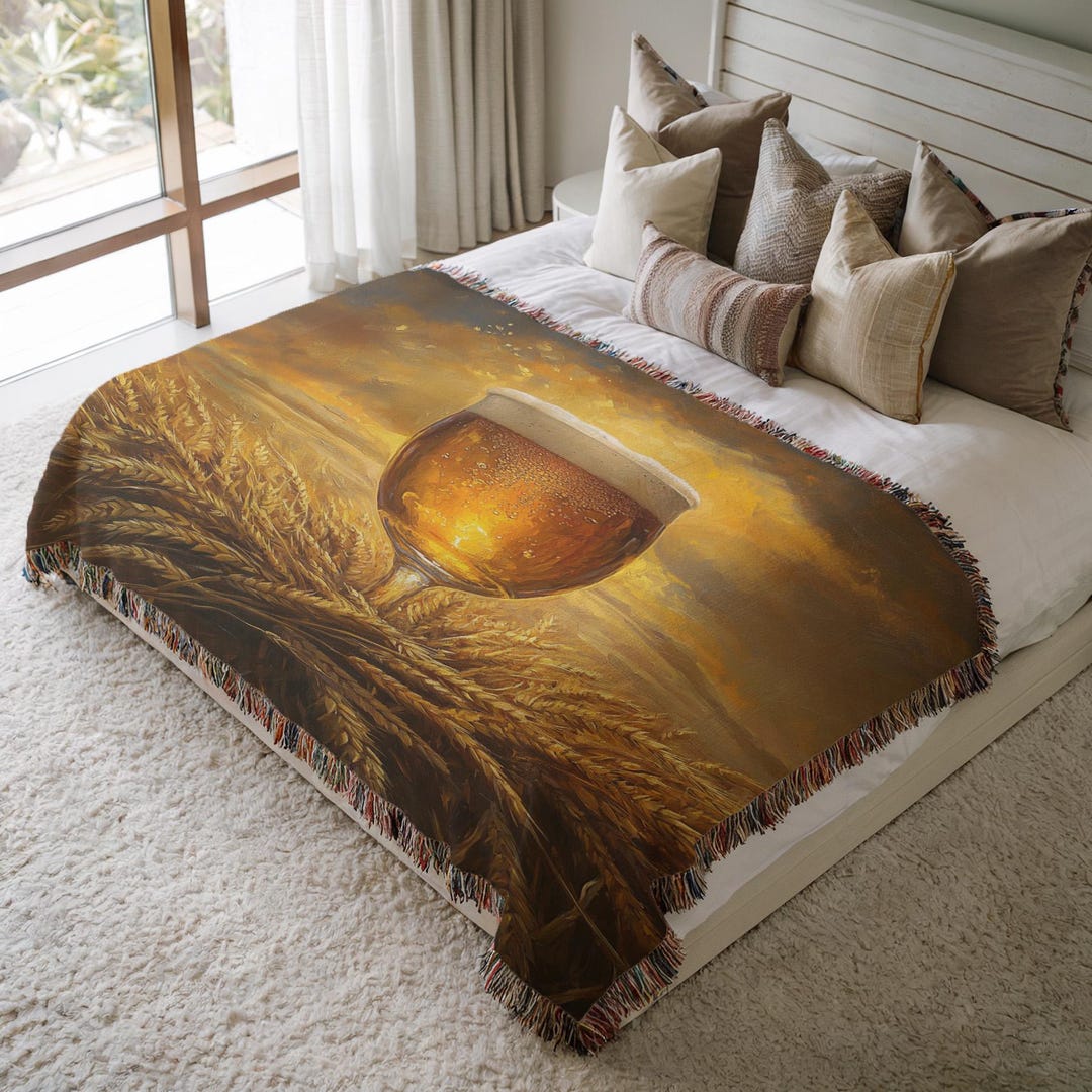 Golden Beer Blanket for Food and Drink Lovers, Glass of Beer Over Wheat ...