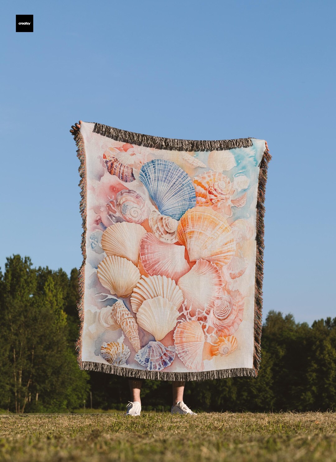 Seashell Blanket, Watercolor Seashell Blanket, Ocean Blanket, Beach ...