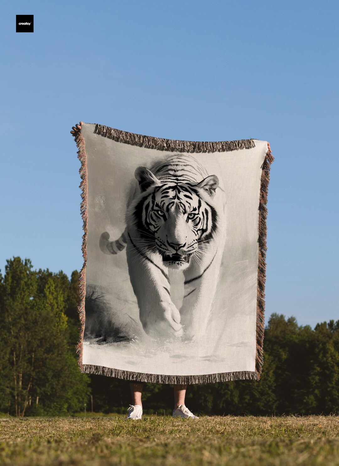 White Tiger Blanket - Majestic Tiger Throw Blanket With Bold Black and ...