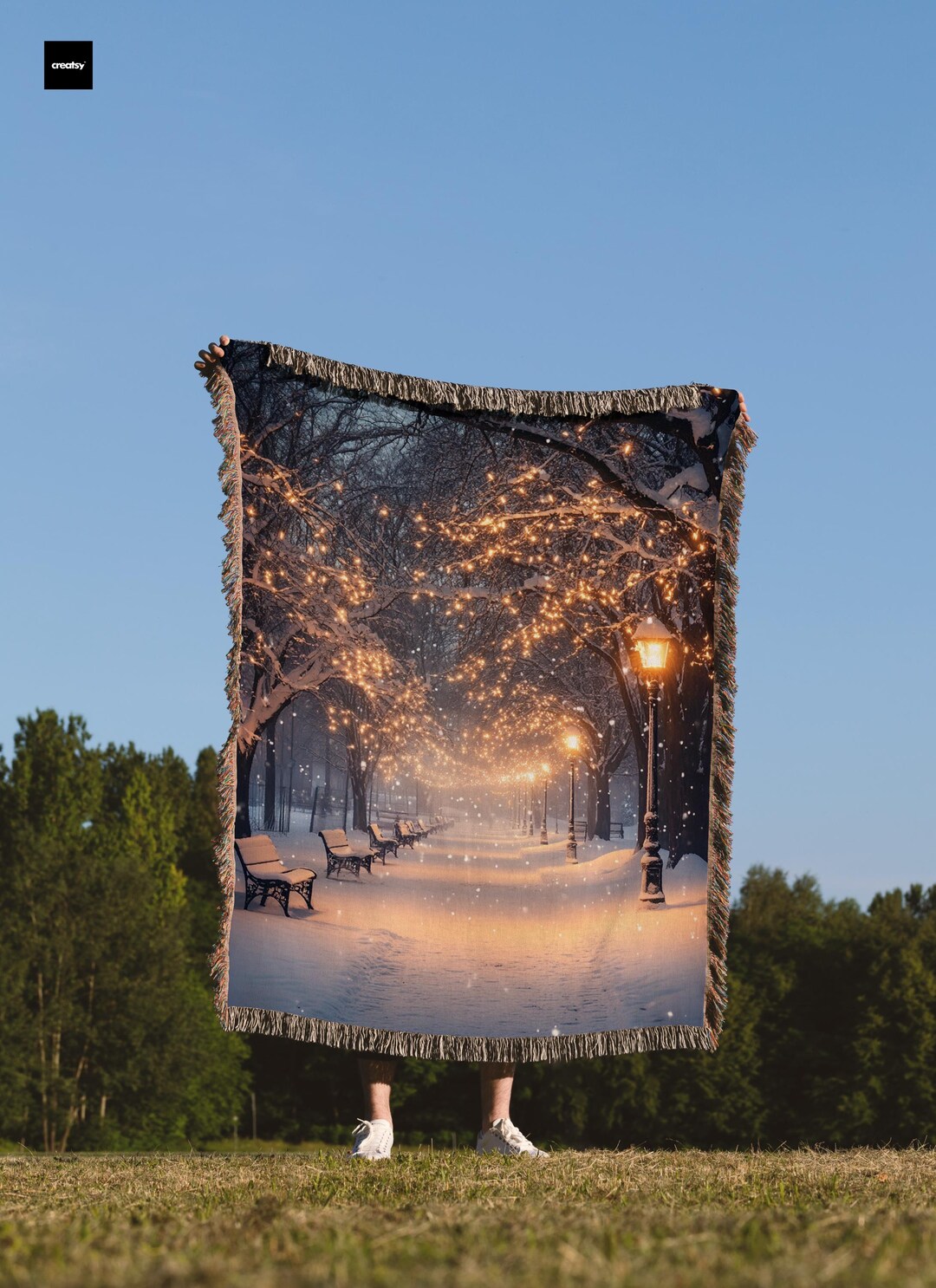 Winter Wonderland Blanket, Snowy Path Blanket, Christmas Lights Blanket ...