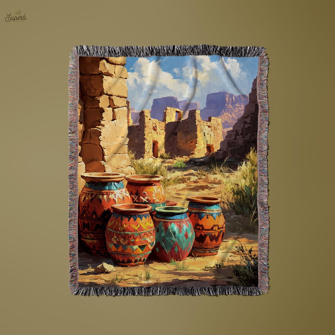 Southwest Pottery Blanket, Desert Pottery Blanket, Native Art Blanket ...