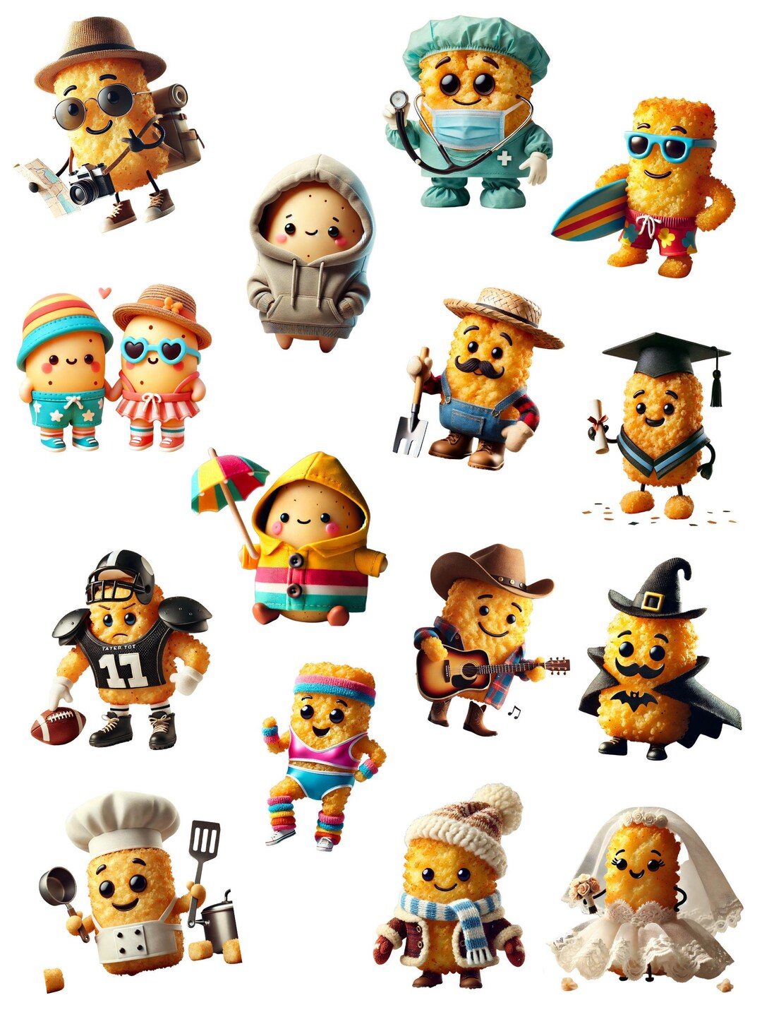 15 Downloadable PNG Tater Tot 300DPI "dressed for the Occasion" Images ...