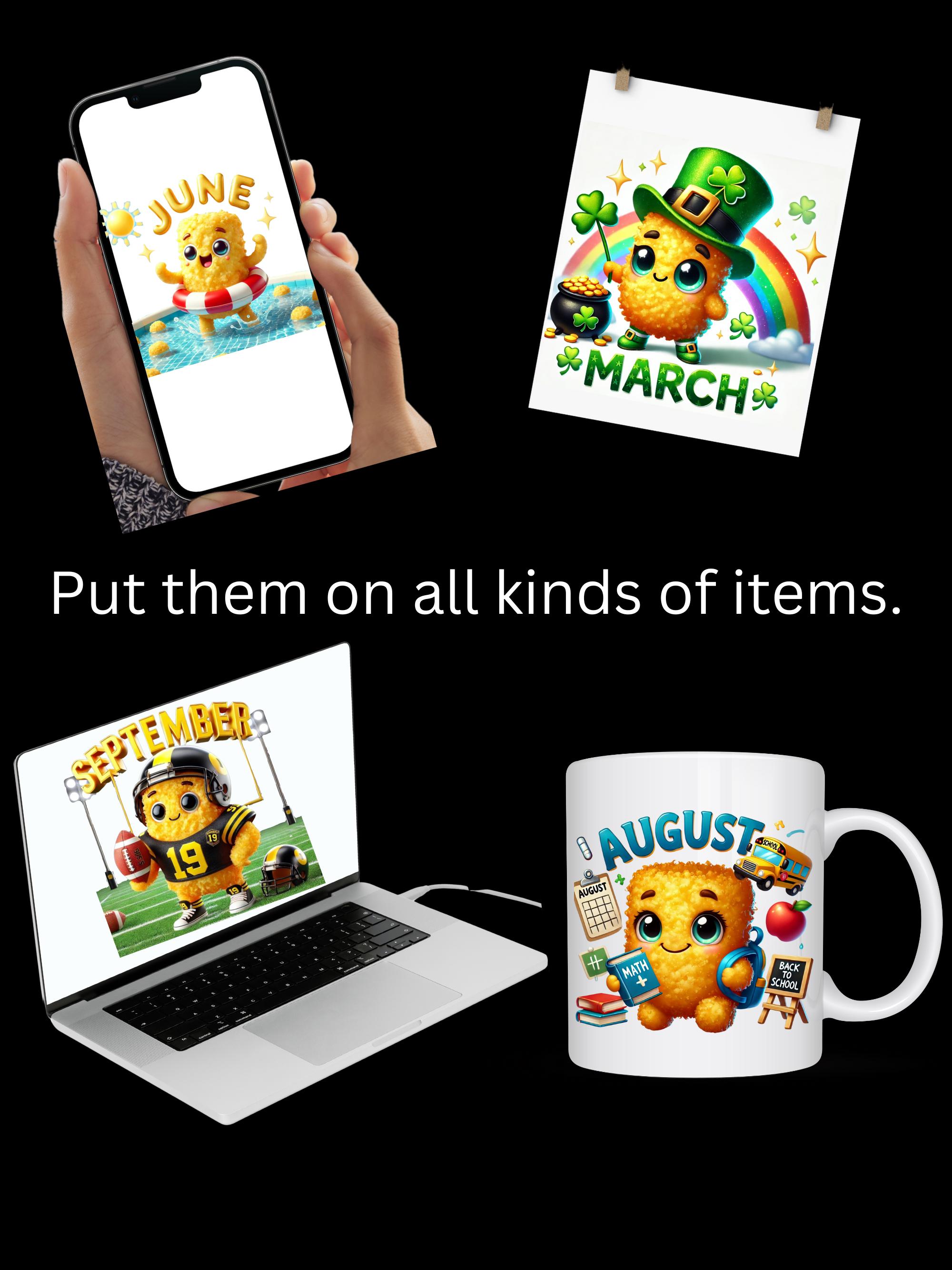 12 Downloadable, Printable Transparent Calendar PNG Tater Tot Stickers ...