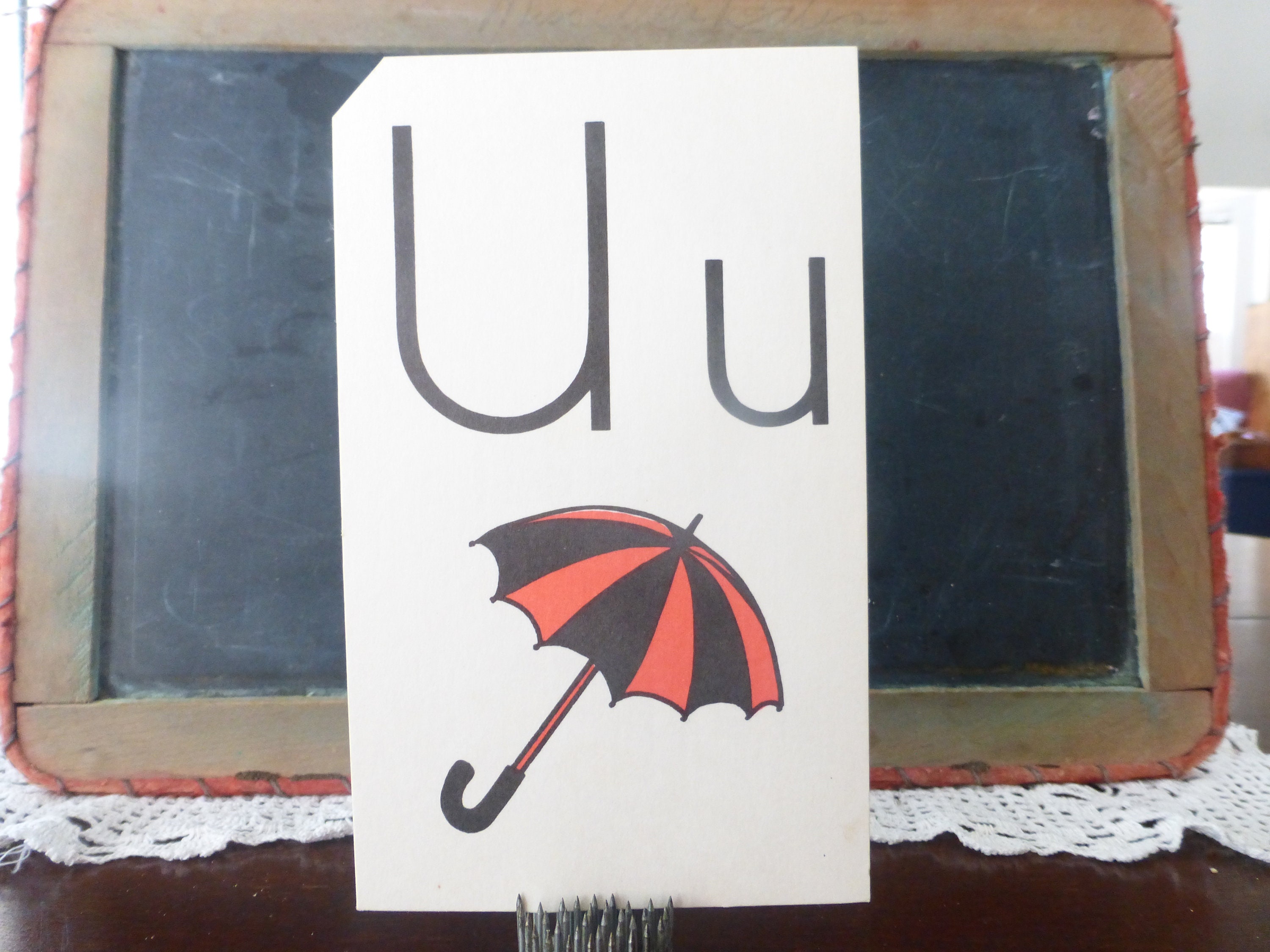 Vintage Flash Card U is for UMBRELLA Education Mid Century | Etsy