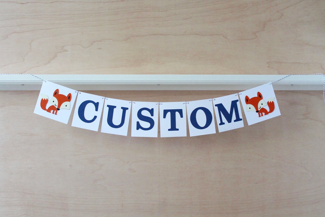 Fox Banner Custom Text or Name Fox Baby Shower or Birthday Party ...