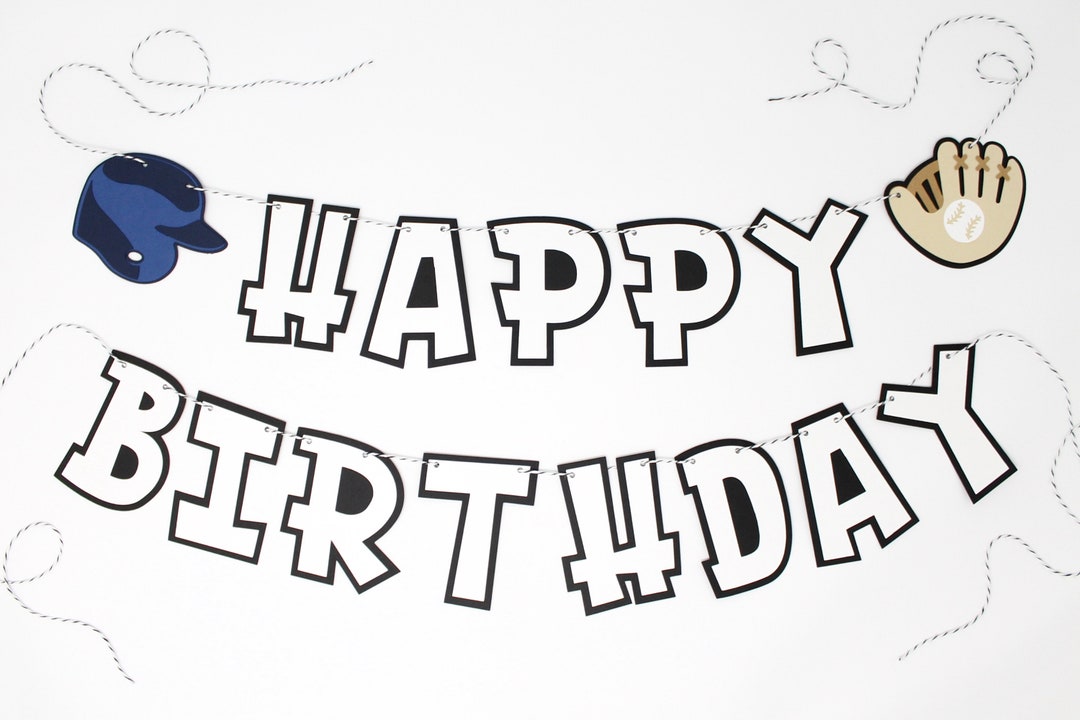 Baseball Birthday Banner Happy Birthday Sign With Helmet and Glove ...