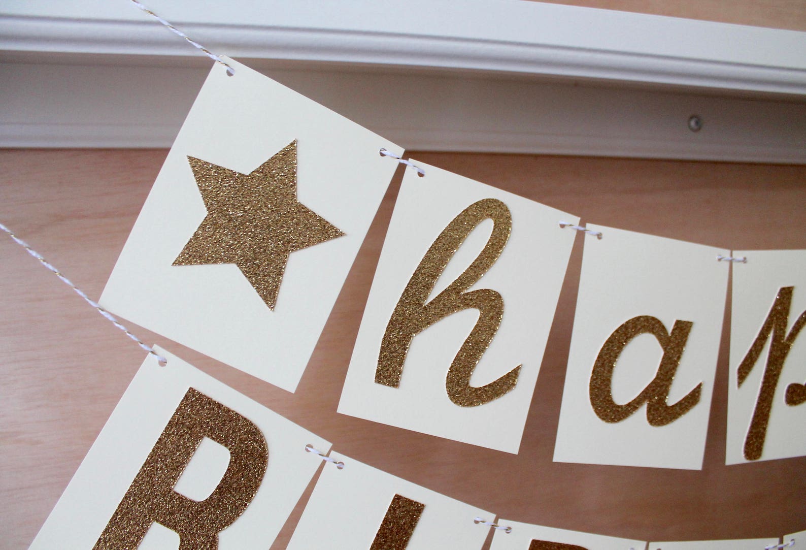 Happy Birthday Banner Glitter Letters With Stars Custom | Etsy