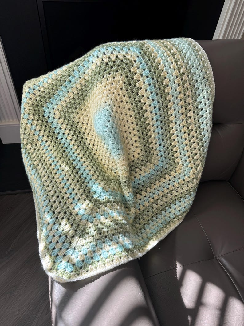 Handmade Crochet Baby Blanket - Sage Green Granny Square Nursery Throw ...