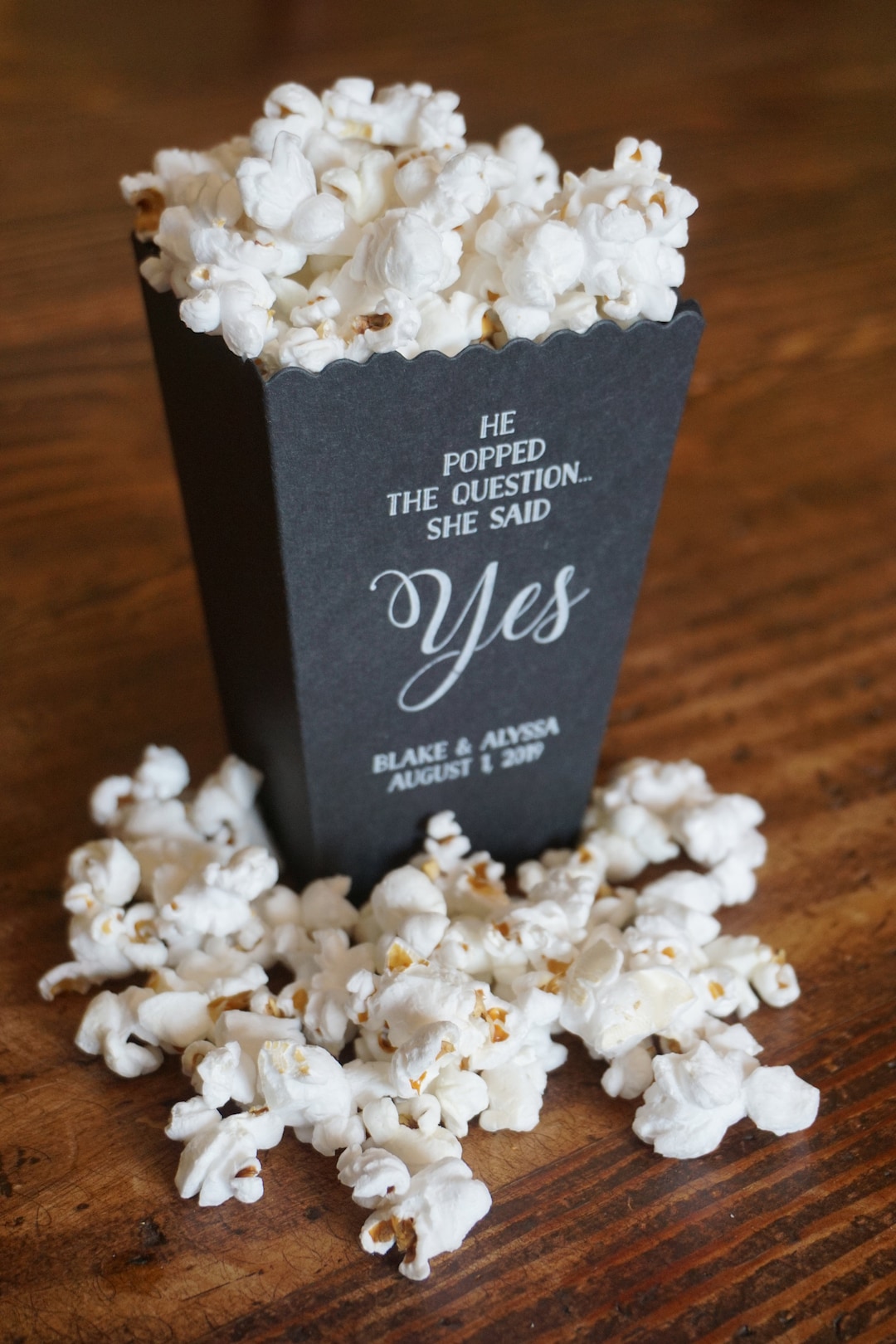 Black Wedding Favor Popcorn Box - Custom Printed White Ink Popcorn ...