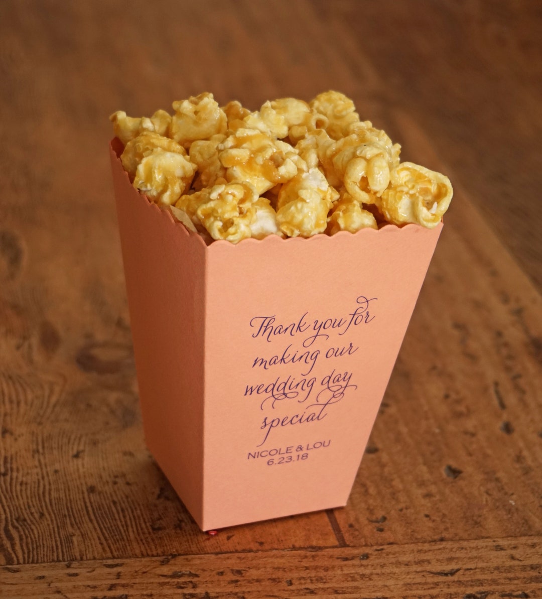 Mini Popcorn Wedding Favor Box - Coral/peach - Custom Printed Mini ...
