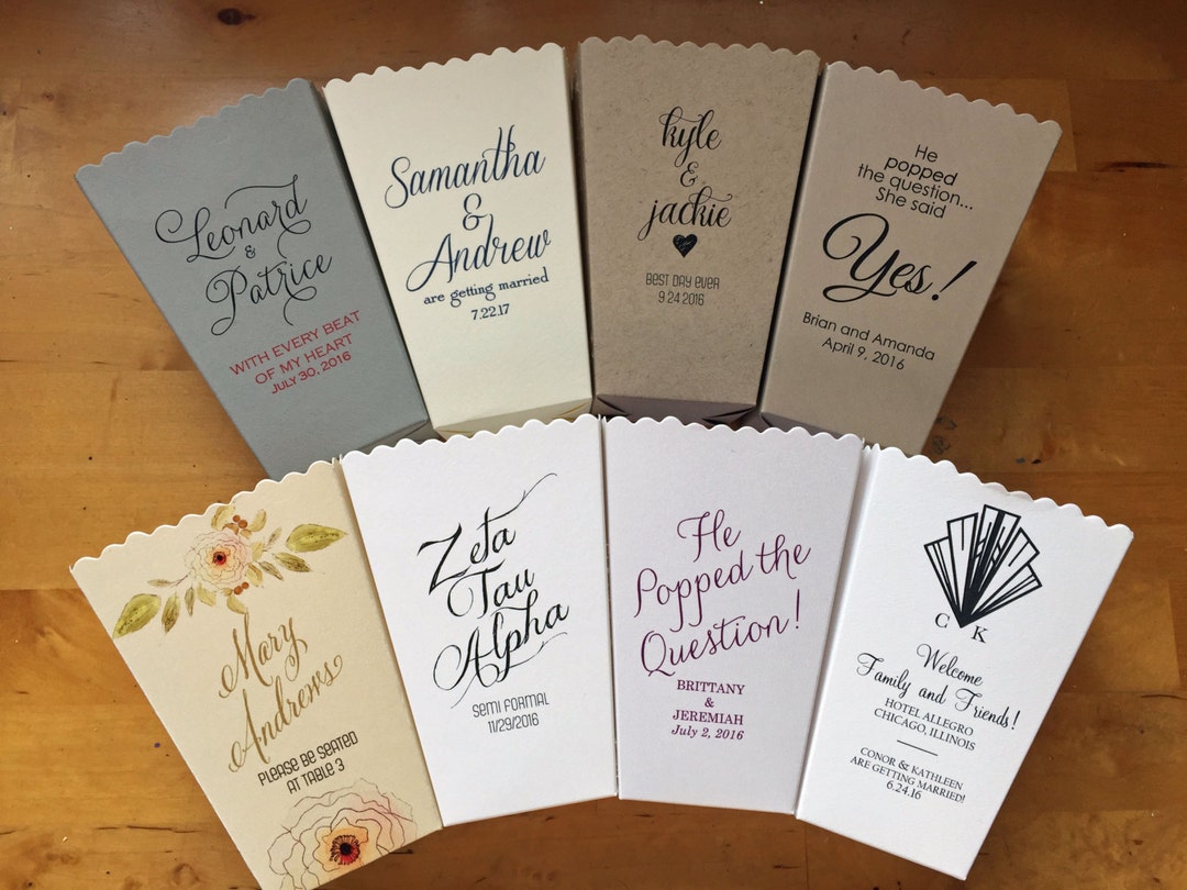 Popcorn Box - Custom Printed Popcorn Wedding Favor - Wedding Popcorn ...