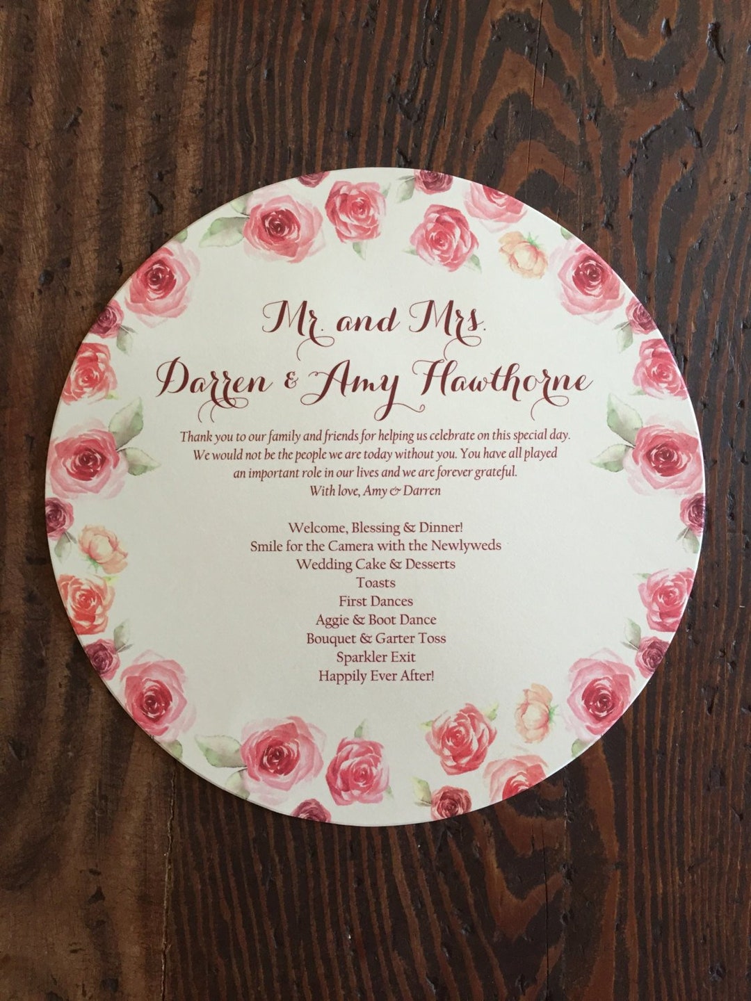 Round Wedding Menu -circle Menu - Formal Dinner Menu -round Party Menu ...
