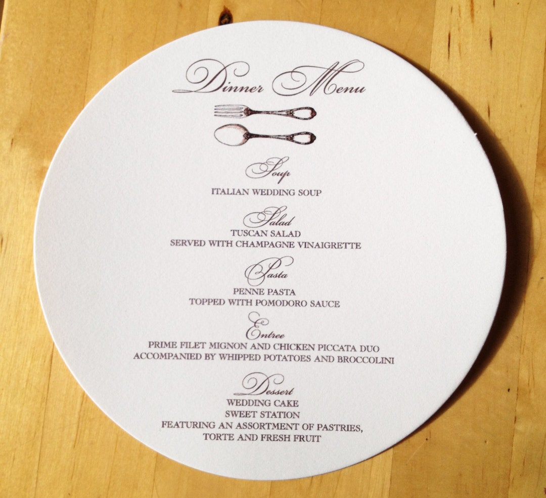 Round Wedding Menu, Circle Wedding Reception Menu, Vintage Bridal Fork ...