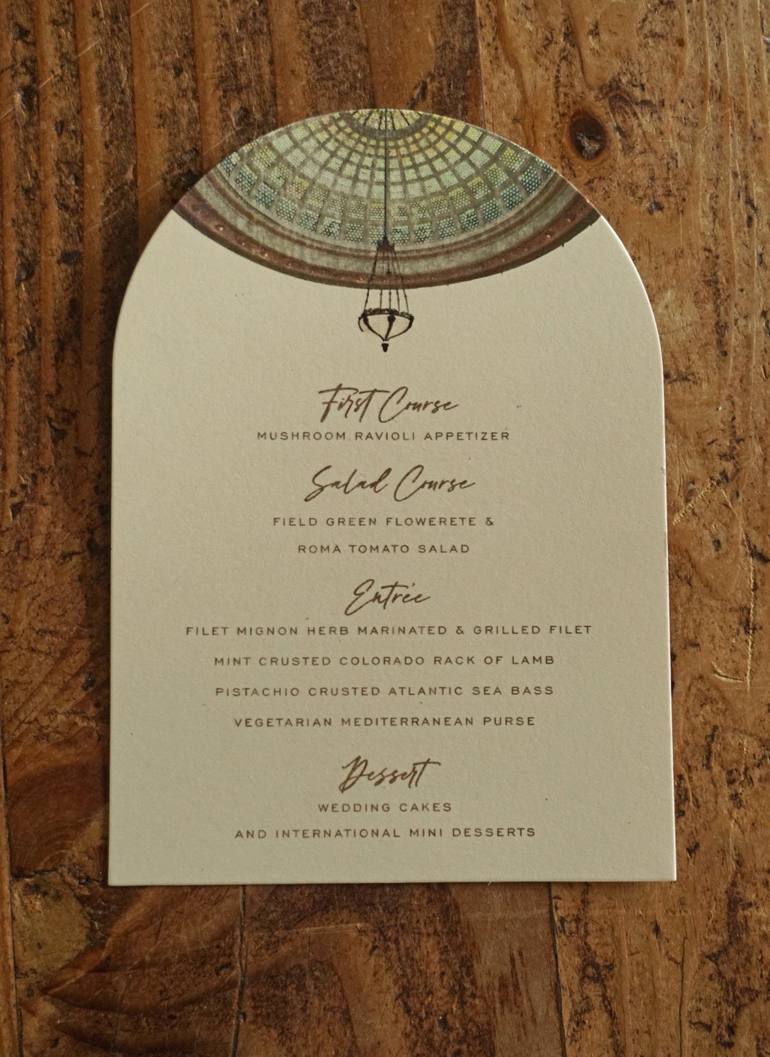 Arched Wedding Menus Formal Wedding Menu Tiffany Dome Design 5x7 ...
