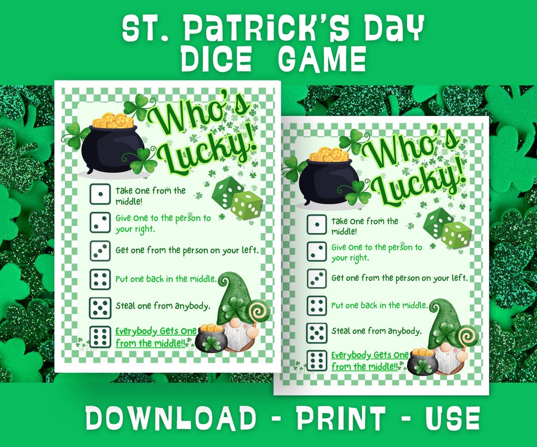 Saint Patrick's Day Candy Dice Game, Fun Printable Family Game or Kids ...