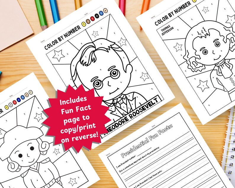 US Presidents Founding Fathers Easy Kids Color by Number Learning ...