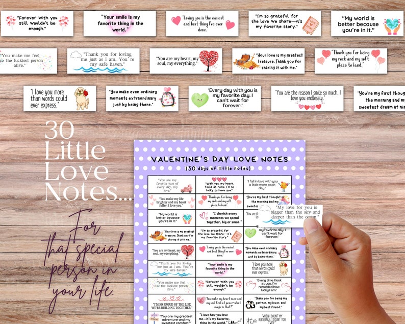 Romantic Love Notes for Him | Printable Mini Lunch Notes | 30 Reasons ...