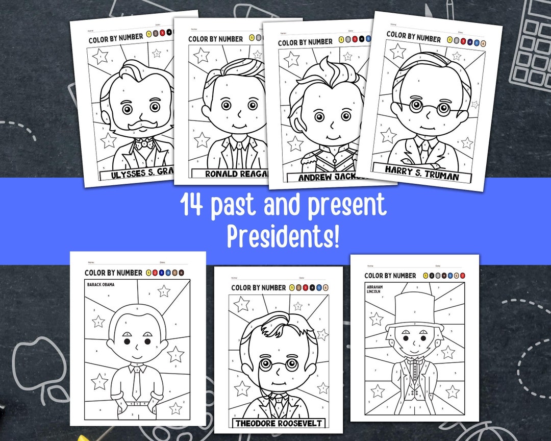 US Presidents Founding Fathers Easy Kids Color by Number Learning ...
