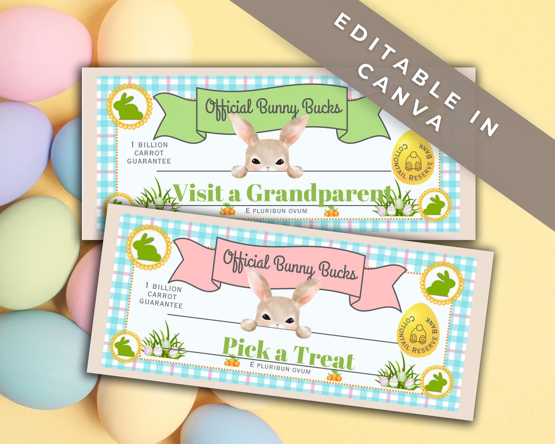 Editable Bunny Bucks Easter Coupons for Kids - Canva Template for ...