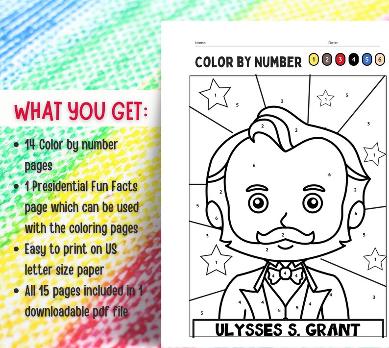 US Presidents Founding Fathers Easy Kids Color by Number Learning ...