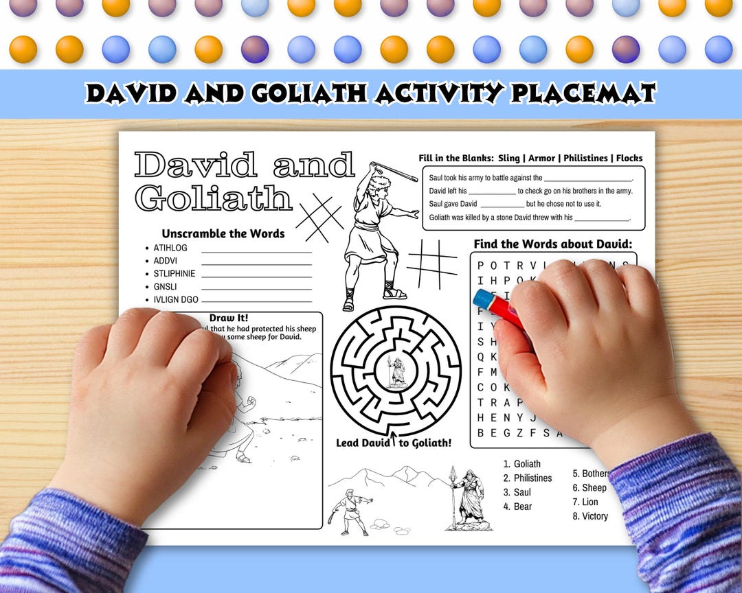 David and Goliath Printable Activity Placemat Page - Bible Story Games ...