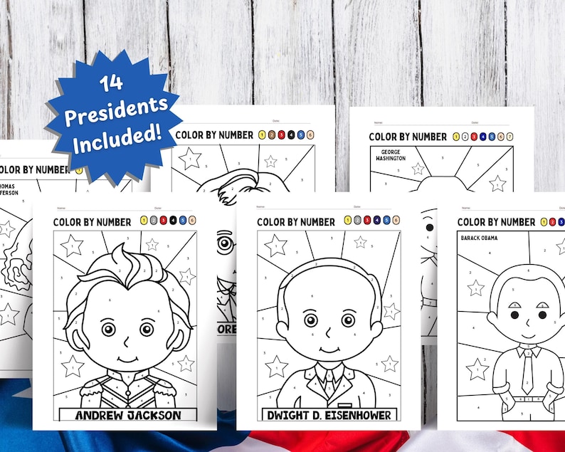 US Presidents Founding Fathers Easy Kids Color by Number Learning ...