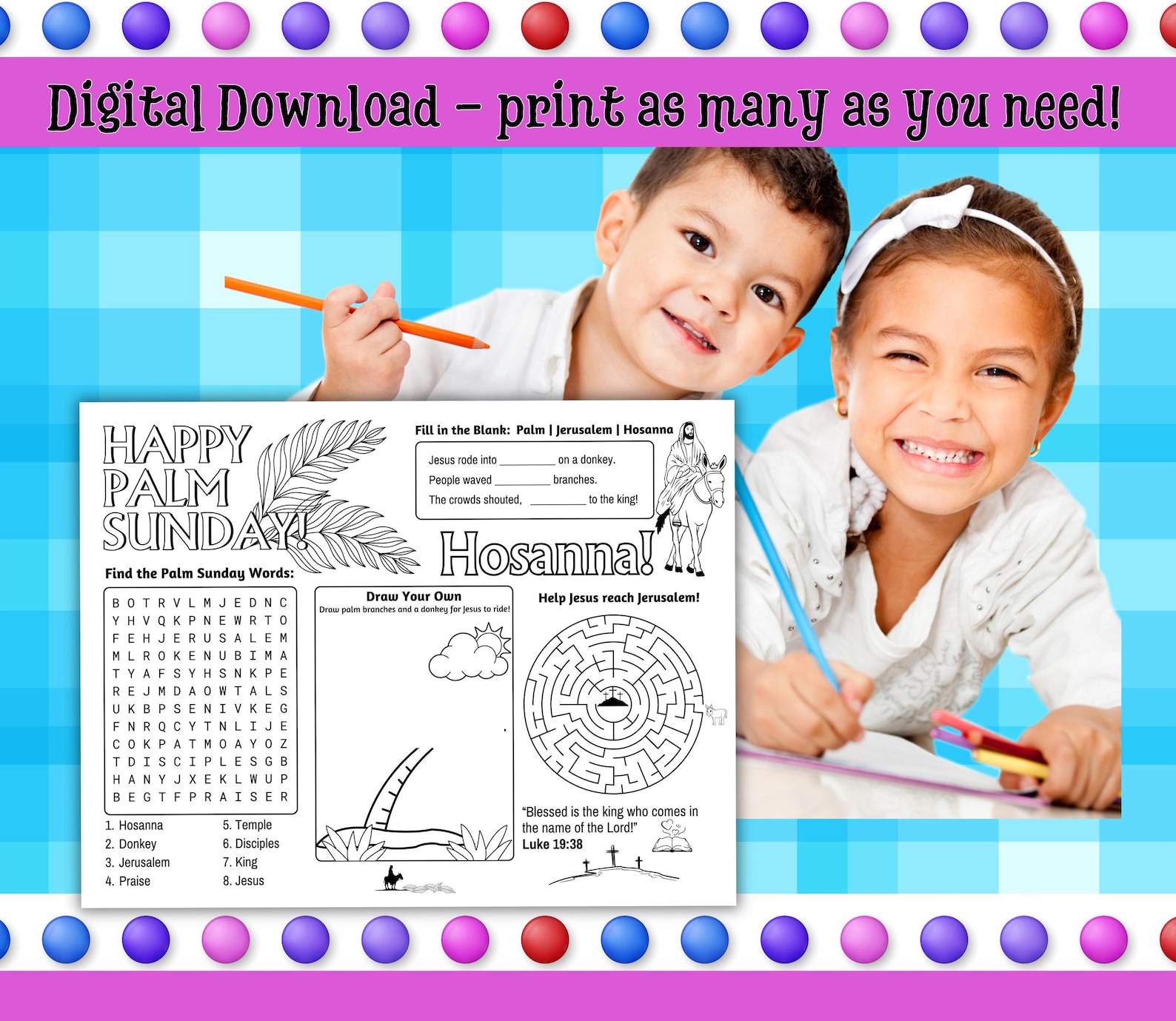 Printable Holy Week Activity Placemats Bundle for Kids - Palm Sunday ...