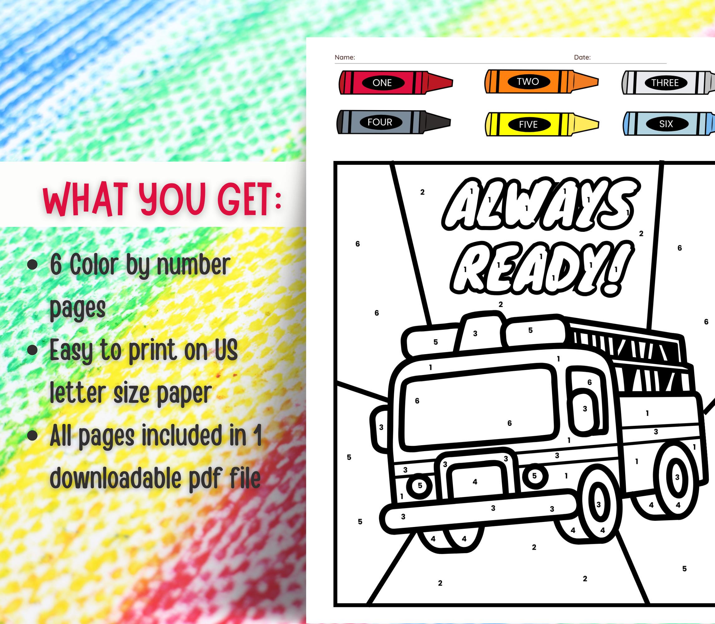 Printable Firefighter Art for Kids | DIY Easy Color-by-number Activity ...