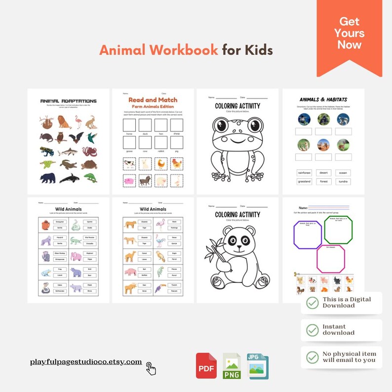 Animal Workbook for Kids Printable, Preschool Learning Activities ...