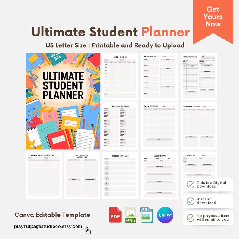 Student Planner Template Canva, Academic Planner Printable, College ...