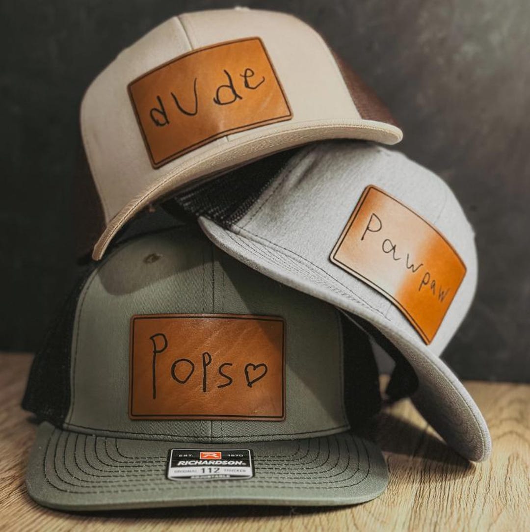 Custom Leather Patch Hat for Father's Day-engraved With 'dad' Writing ...
