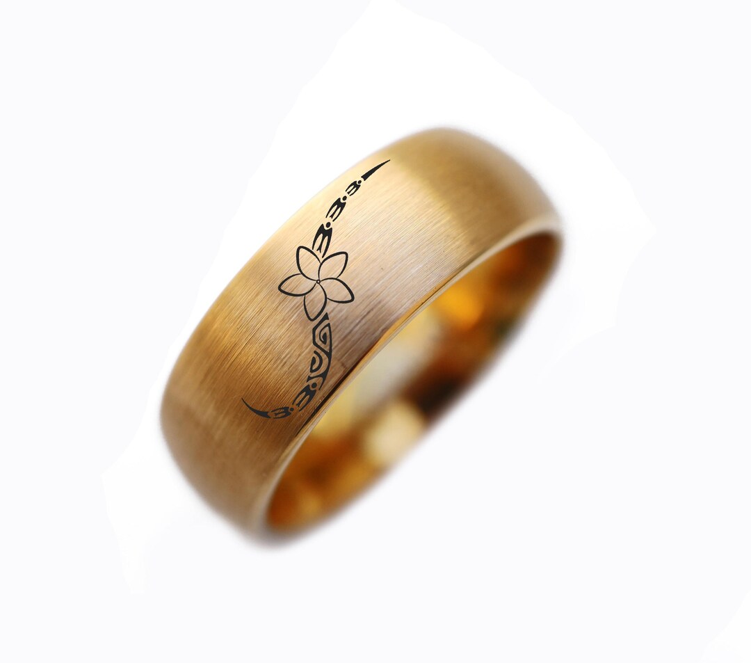 Maori Floral Flower Tribal Print Wedding Ring, Engraved Pacific ...