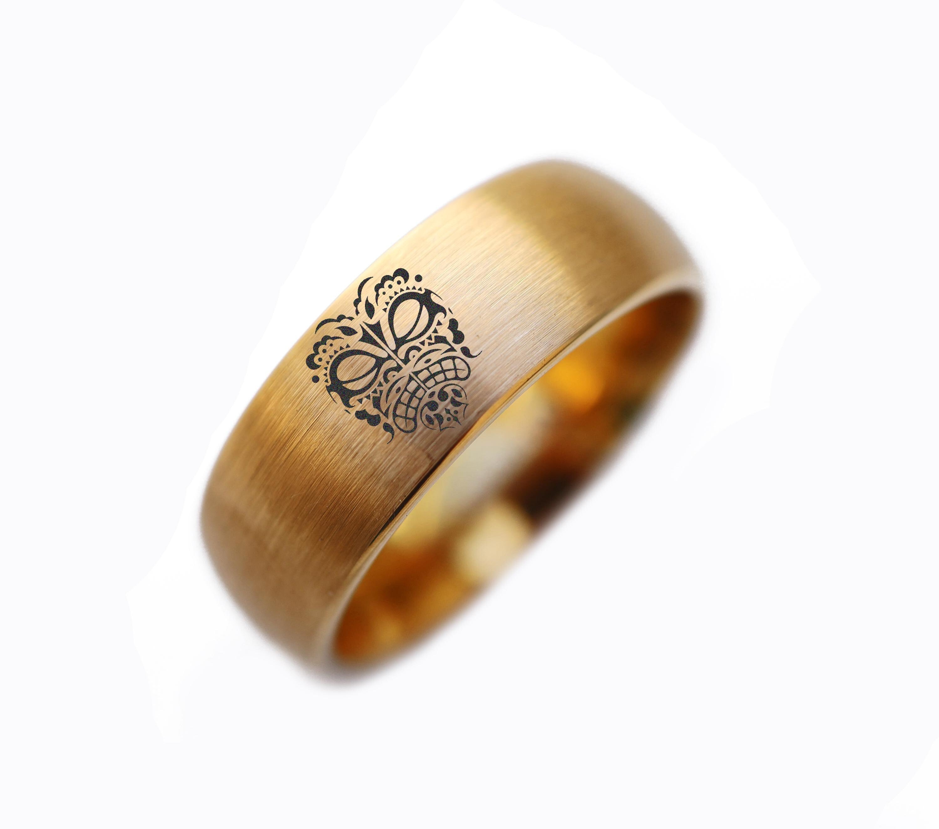 Maori Mask Face Tribal Print Wedding Ring, Engraved Pacific Islander ...