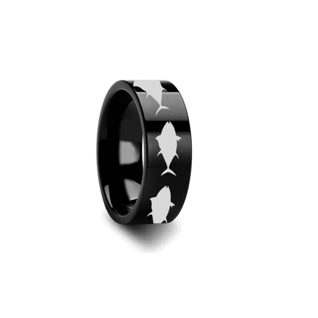 Tuna Fish Wedding Band, Mackerel Sea Ring, Engraved Fish Symbol Ring ...