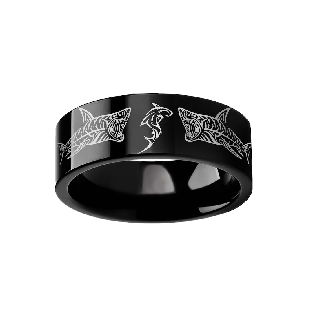 Tribal Shark Engraved Ring, Spirit Shark Ring, Polynesian Shark Wedding ...