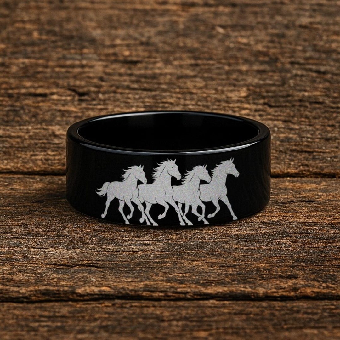 Horses Wedding Band, Engraved Horse Ring, Engraved Ponies Symbol Ring ...