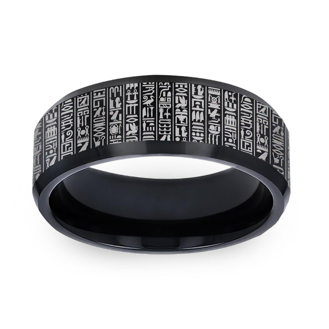 Egyptian Symbols Engraved Ring, Pharaoh Ring, Hieroglyphics Wedding ...