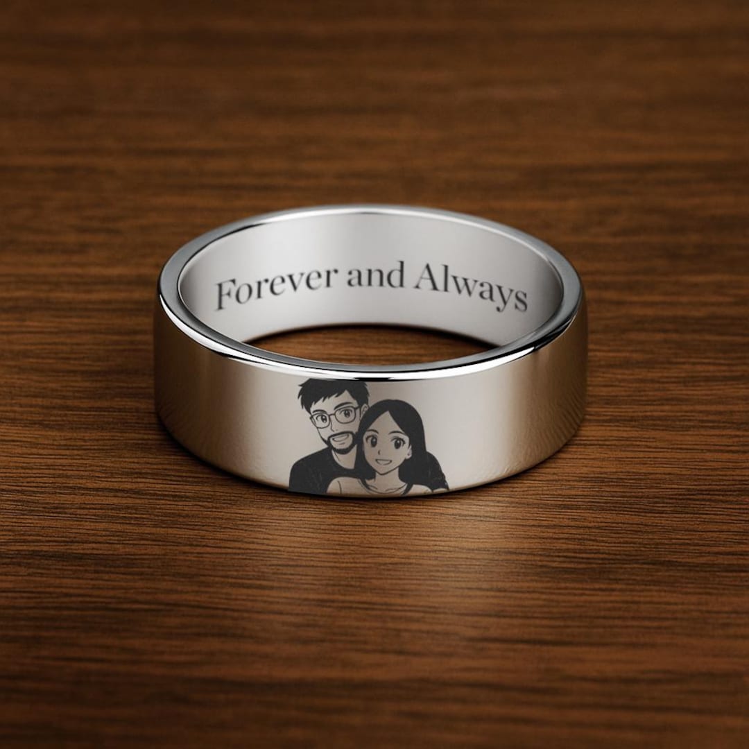 Custom Anime Couple Ring, Personalized Anime Portrait Wedding Band ...