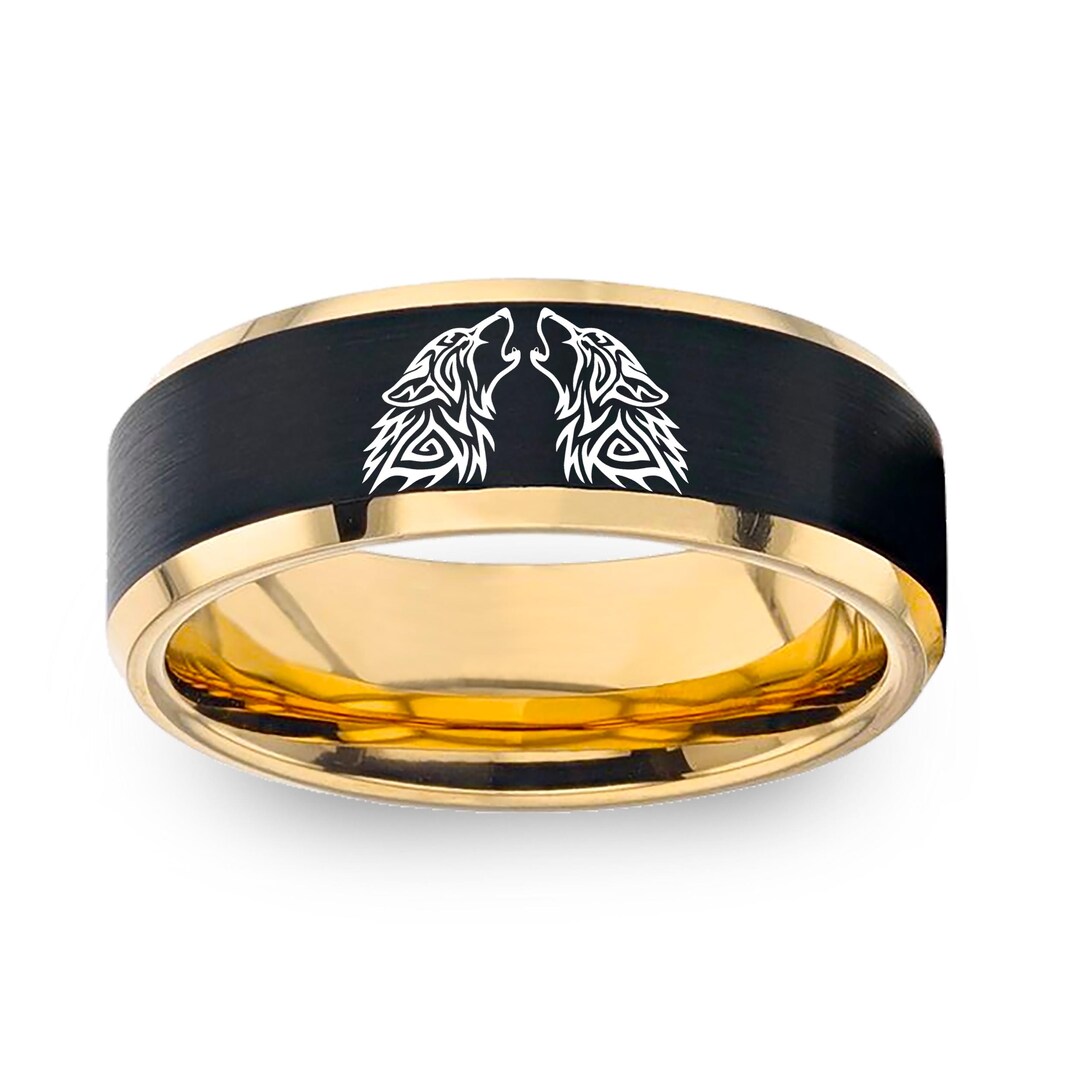 Tribal Wolf Engraved Ring, Spirit Wolf Ring, Alpha Wolf Wedding Ring ...
