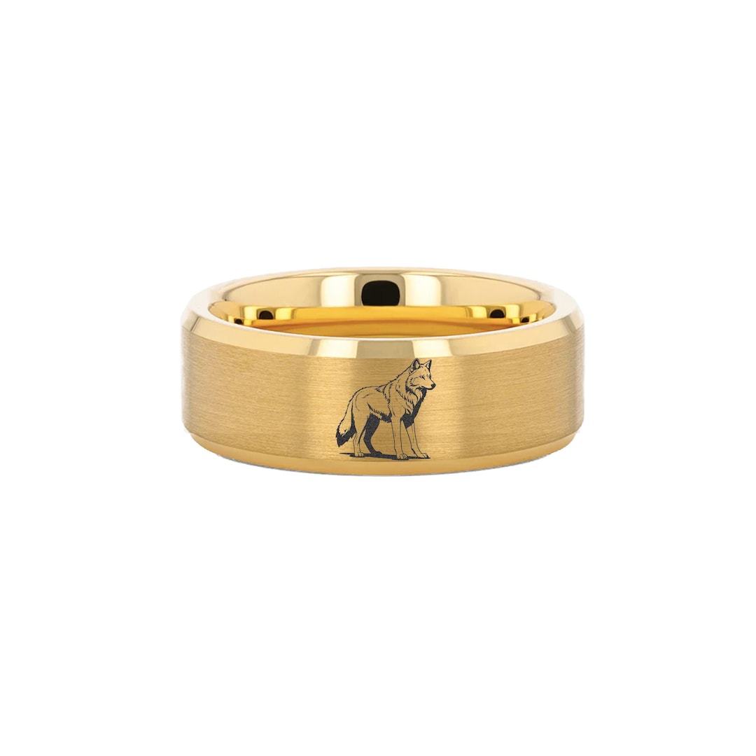 Lone Wolf Gold Wedding Band, Rare Wolf Ring, Engraved Wolf Symbol Ring ...