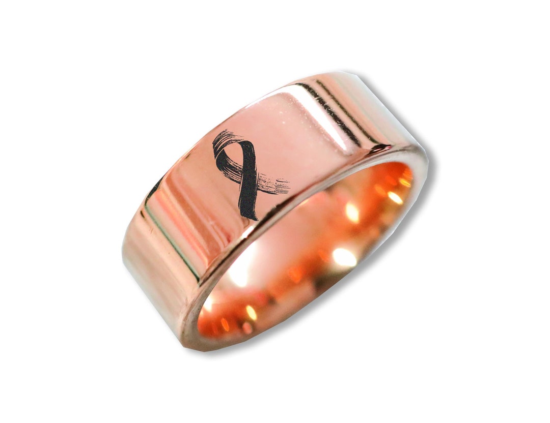 Rose Gold Breast Cancer Awareness Wedding Ring, Pink Ribbon Ring ...