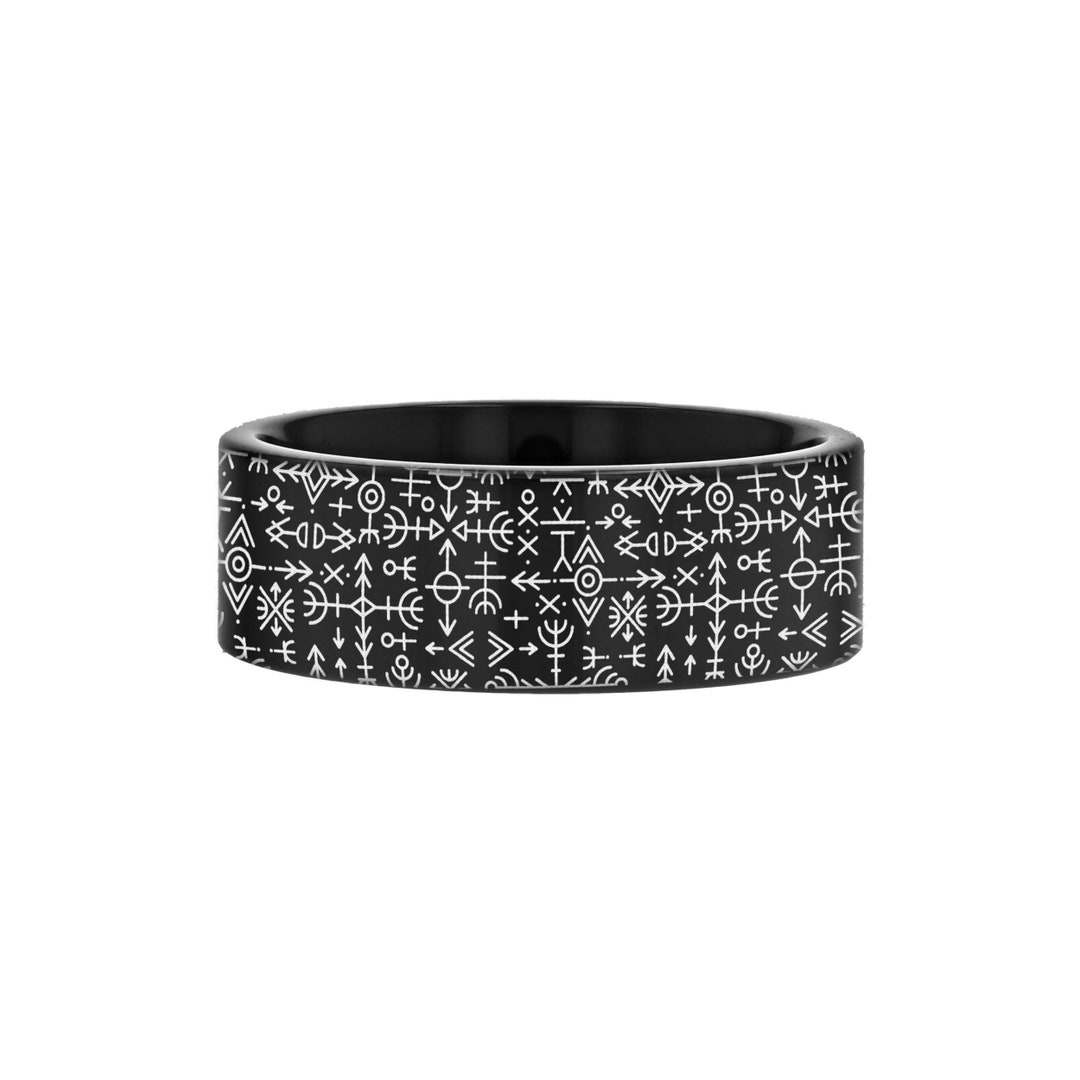 Viking Runes Wedding Ring, Engraved Runic Script Ring, Elder Furthark ...