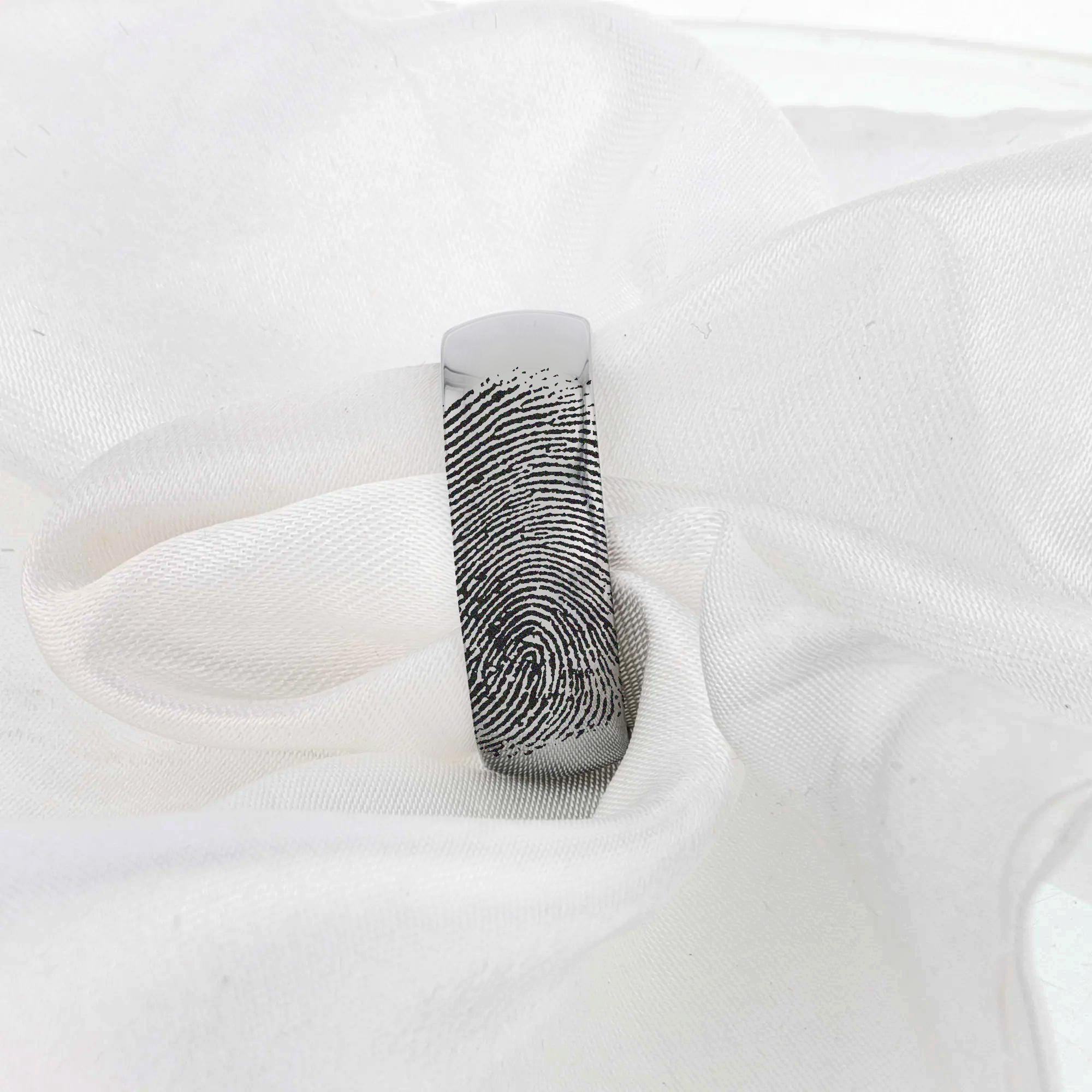 Engraved Fingerprint Gold Wedding Band, Yellow Gold Engagement Ring ...