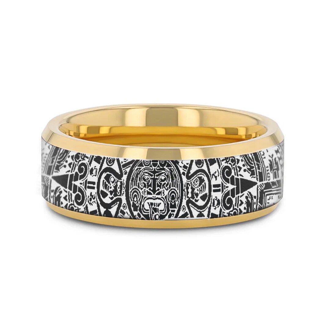Mayan Aztec Engraved Ring, Sun God Wedding Band, Inca Sun Ring ...