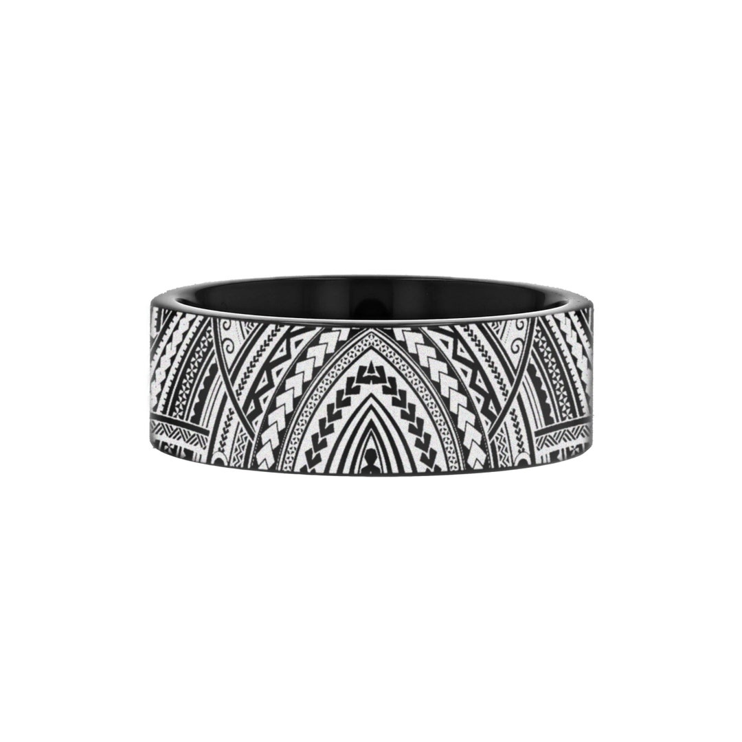 Maori Tribal Print Wedding Ring, Engraved Pacific Islander Ring ...