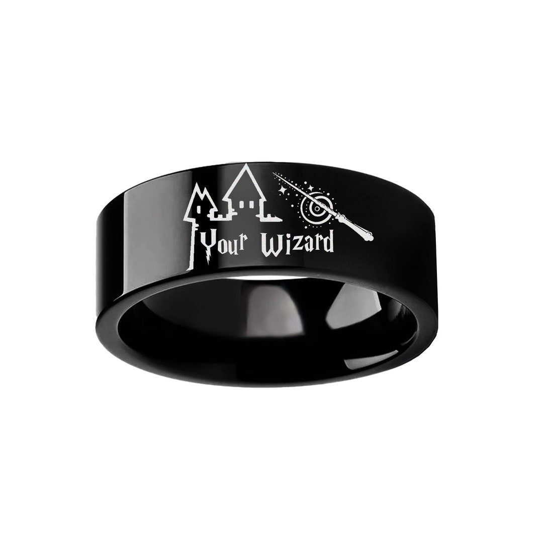 Your Wizard Wand Engraved Wedding Band, Wizard Wedding Ring Magical Wizard Promise Ring, Rare ...