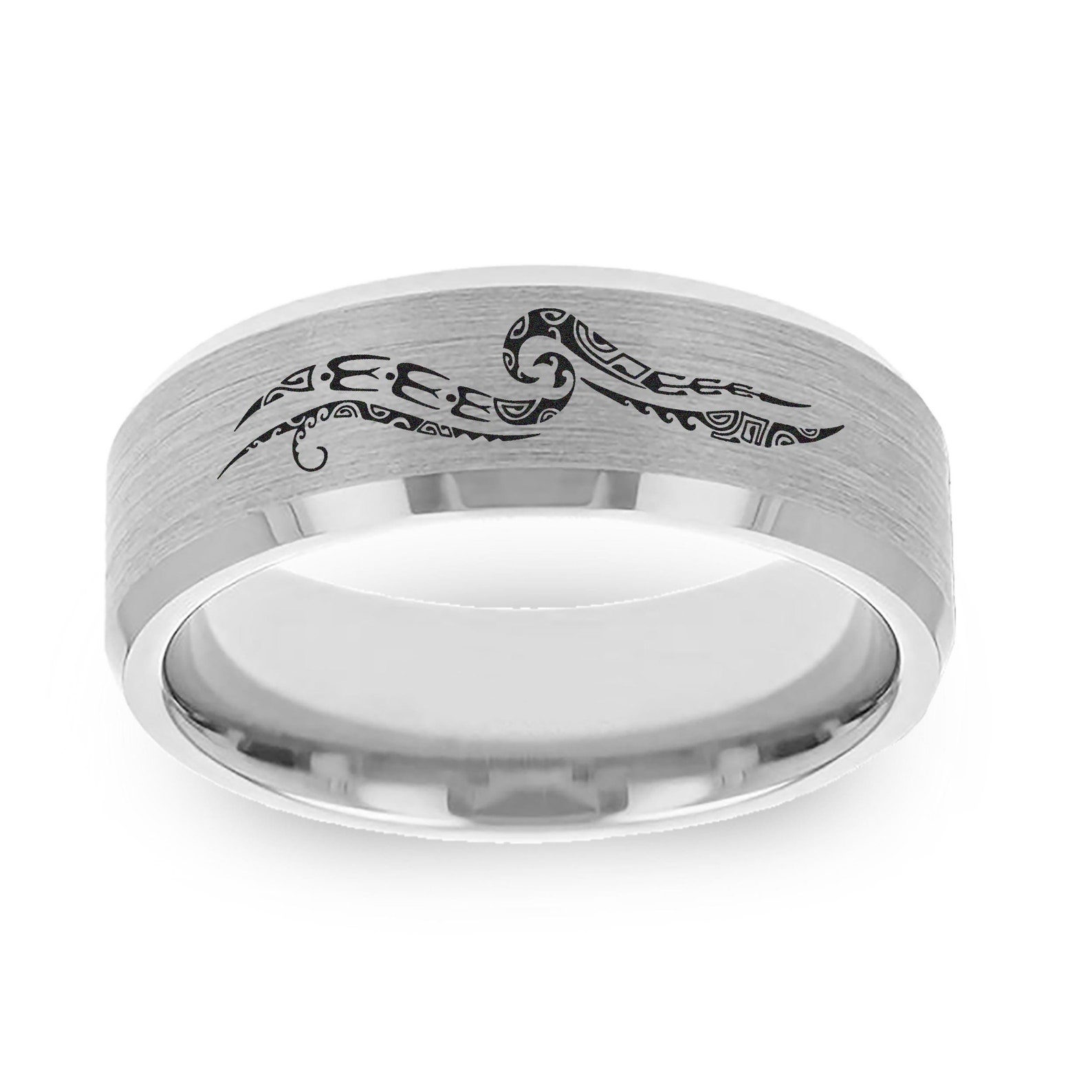 Maori Tribal Print Wedding Ring, Engraved Pacific Islander Ring ...