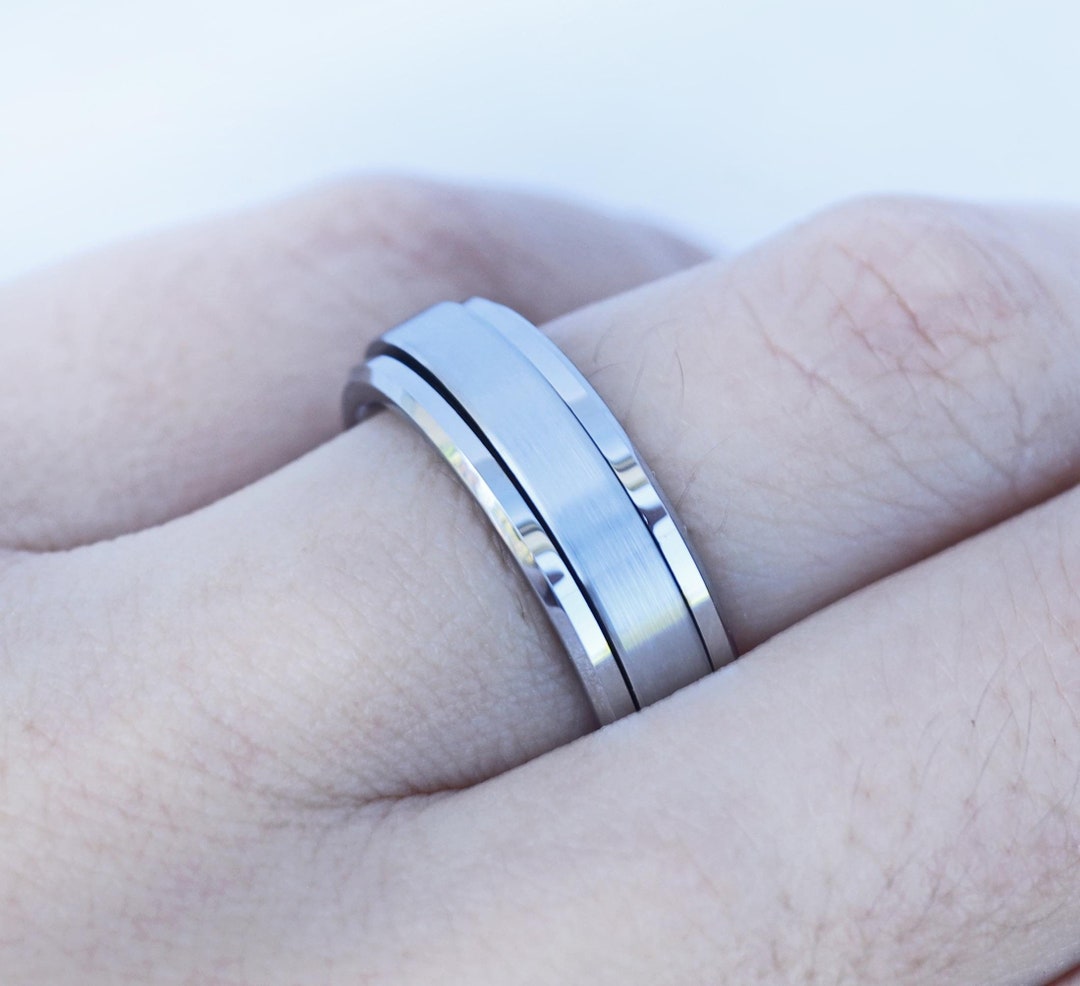 Men's Silver Spinning Wedding Band, Personalized Spinner Engagement ...