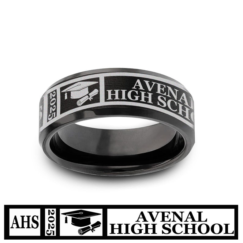 Black Gold Custom Graduation Ring, High School Class Ring, College Class Band Ring, College Ring ...