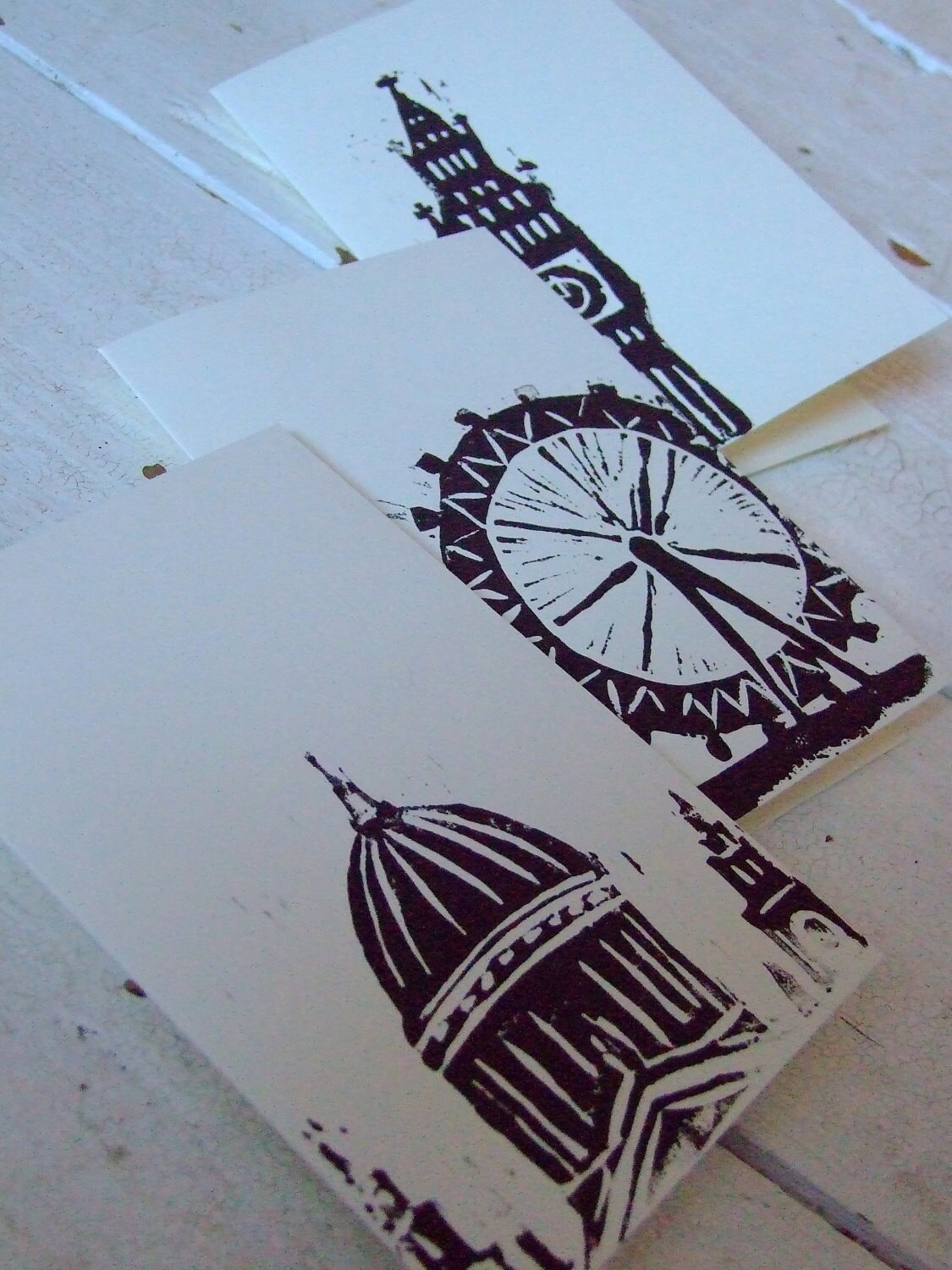 London Landmarks: Building Set Handprinted Linoprint Card Set - Etsy